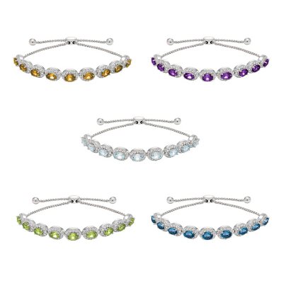 Click here for Oval Cut Lab Created Gemstone Halo Bolo Bracelet i... prices