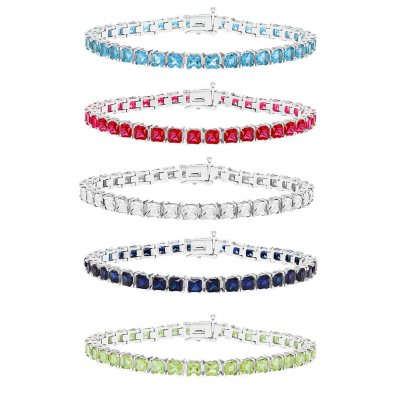 Princess Cut Gemstone Tennis Bracelet in Sterling Silver:- Peridot