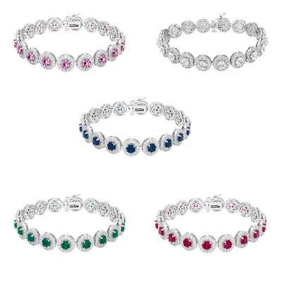 Click here for Round Cut Lab Created Gemstone Halo Tennis Bracele... prices