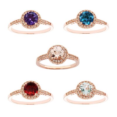 Click here for Round Cut Gemstone & 0.13 CT. T. W. Halo Diamond R... prices