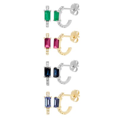 Click here for Emerald Cut Gemstone & 0.12 CT. TW Diamond Stud Ea... prices