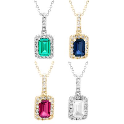 Click here for Emerald Cut Lab Created Gemstone & Diamond Halo Pe... prices