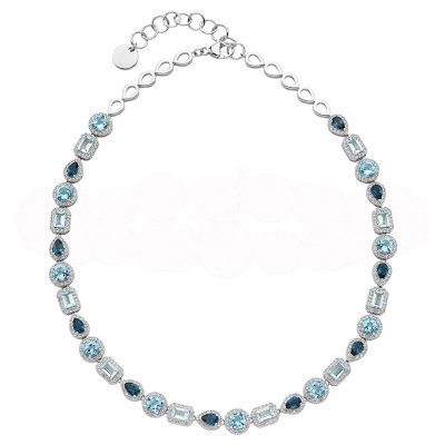 Click here for Multi-Cut Gemstone Halo Tennis Necklace in Sterlin... prices