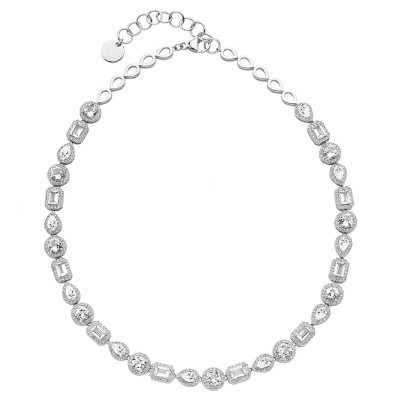 Click here for Multi-Cut Gemstone Halo Tennis Necklace in Sterlin... prices