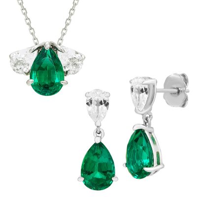 Click here for Pear Cut Lab Gemstone Earring and Necklace Set in... prices