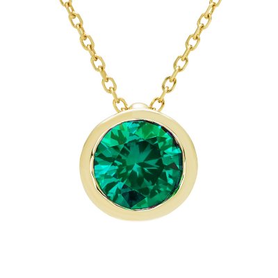 Click here for Round Cut Gemstone Bezel Pendant in 14K Gold- Lab... prices