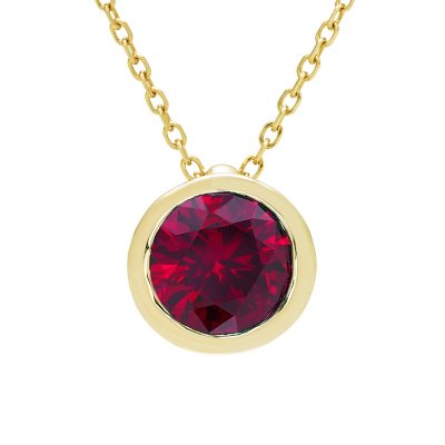 Click here for Round Cut Gemstone Bezel Pendant in 14K Gold- Lab... prices