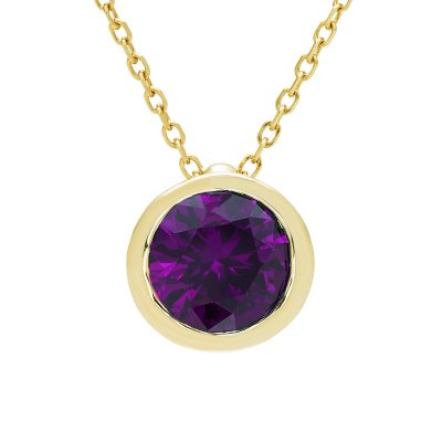 Click here for Round Cut Gemstone Bezel Pendant in 14K Gold- Amet... prices