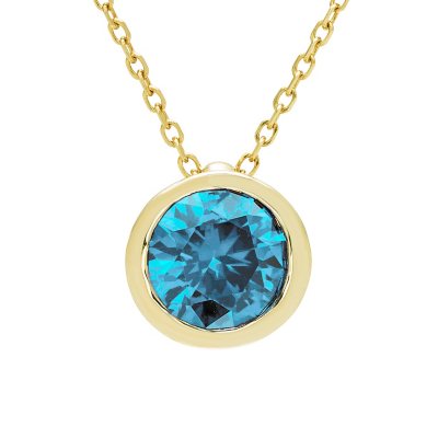 Click here for Round Cut Gemstone Bezel Pendant in 14K Gold- Blue... prices