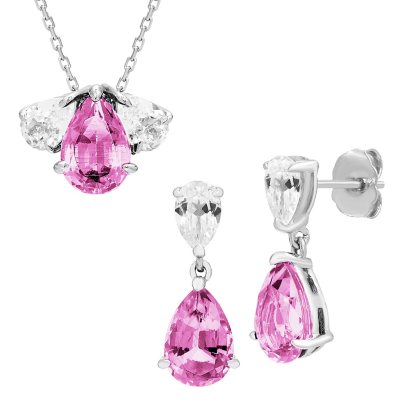 Click here for Pear Cut Lab Gemstone Earring and Necklace Set in... prices