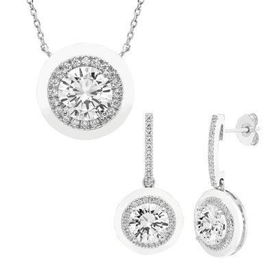 Click here for Multiple Cut Lab White Sapphire Pendant and Earrin... prices
