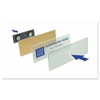 The Mighty Badge™ Name Badge Kit, Laser Inserts, 1 x 3, White/Gold, 10 ...