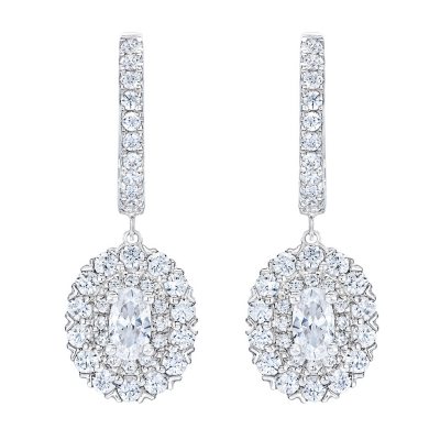 Click here for 1.45 CT. T. W. Oval Cut Halo Dangle Huggie Hoop Ea... prices