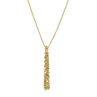 Click here for 14K Yellow Diamond Cut Mirror Chain Tassle Necklac... prices