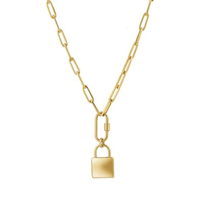 Click here for 14K Yellow Gold Paper Clip Padlock Necklace 18+2-A... prices