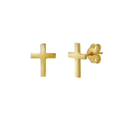 Click here for 14K Yellow Gold High-Polish Cross Stud Earrings prices