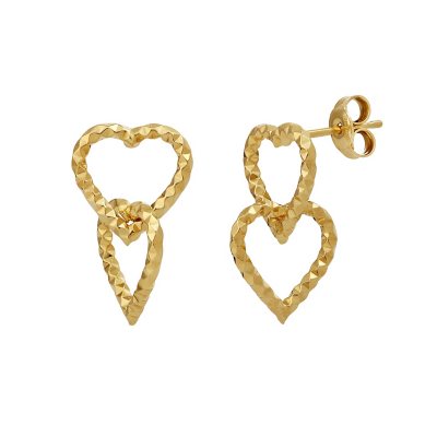Click here for 14K Yellow Diamond Cut Heart Dangling Earrings prices