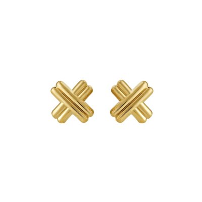 Click here for 14K Yellow High Polish Ribbed X Stud Earrings prices