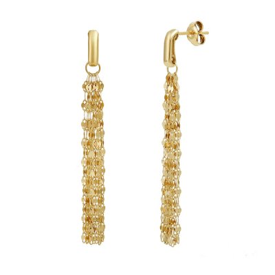 Click here for 14K Yellow Diamond Cut Mirror Chain Tassle Earring... prices