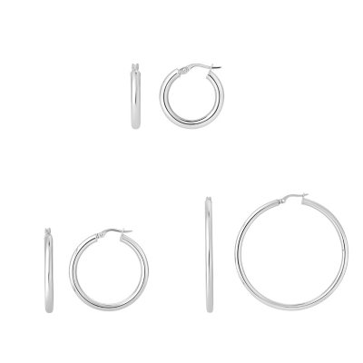 Click here for High Polish Hoop Earrings in 14K Gold-Large  White... prices
