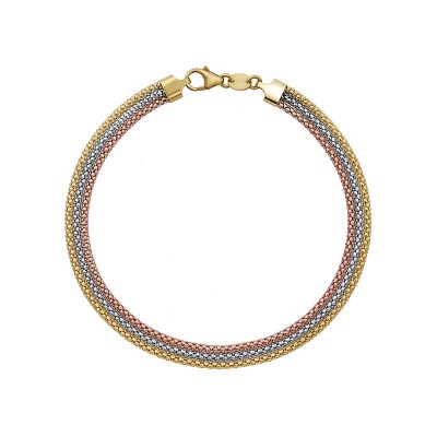 Click here for 14K Gold Tricolor Popcorn Chain Bracelet - 3-Row... prices