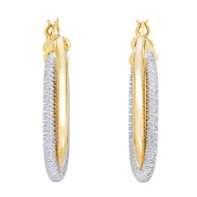 Click here for Diamond Cut Oval Bypass Hoop Earrings in 14K Yello... prices