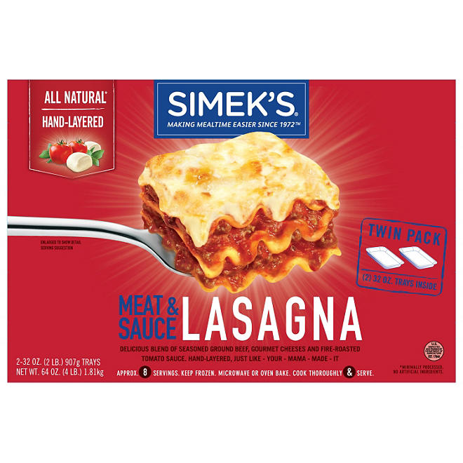 Simek's Meat & Sauce Lasagna (2 lb. tray, 2 ct.) - Sam's Club Simek's Meat & Sauce Lasagna (2 lb. tray, 2 ct.) - Sam's Club