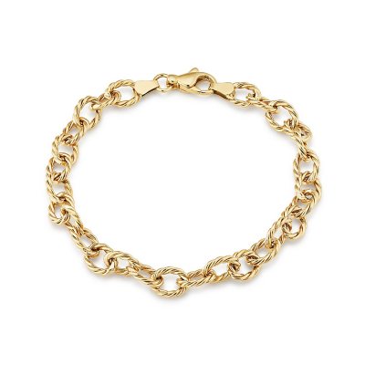 Click here for 14k yellow gold ribbed rolo link bracelet prices
