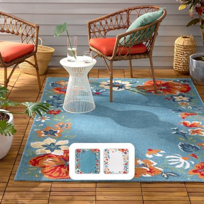 Town & Country Everyday Hibiscus Bloom Border Modern Floral Outdoor Rug ...