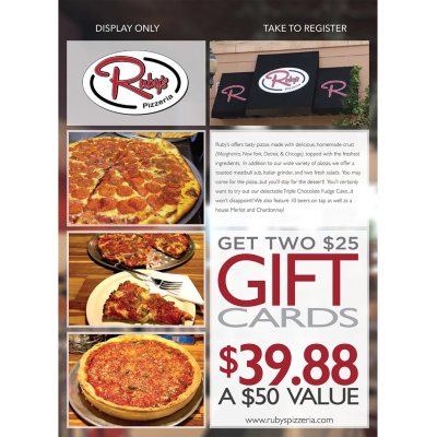 Ruby's Pizzeria - 2 x $25 Giftcards - Sam's Club
