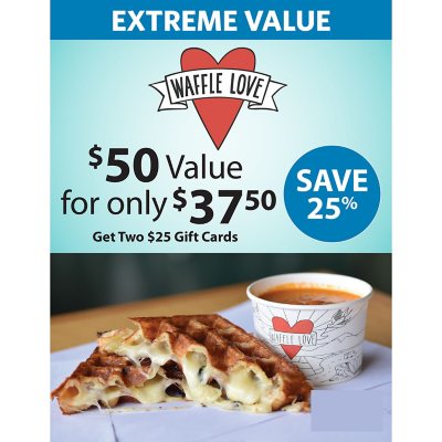 Waffle Love $50 Value Gift Cards - 2 x $25 - Sam's Club