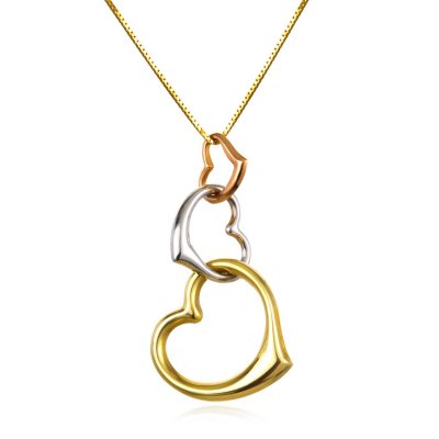 Tri-Color Graduated Triple Heart Interlinked Hollow Pendant in 14K Gold ...