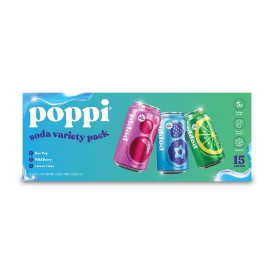 poppi Prebiotic Soda Blue Box Variety Pack 12 fl. oz., 15 pk. - Sam's Club