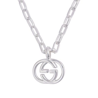 Gucci Interlocking Pendant Paperclip Chain Necklace in Sterling Silver ...