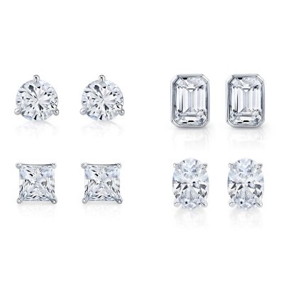 Click here for 925 Lab Created White Sapphire 4 Pair Boxed Earrin... prices
