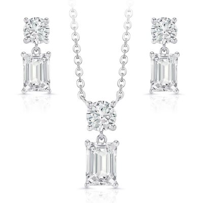 Click here for Lab White Sapphire Pendant and Earring Set in Ster... prices