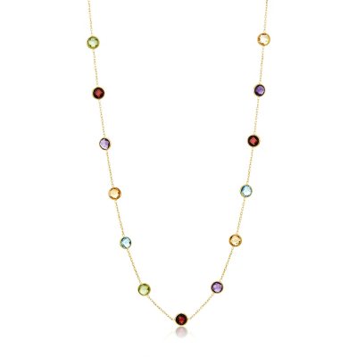 Multi Gemstone Station Necklace in 14K Yellow Gold - Sam's Club