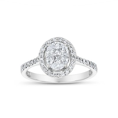 Click here for 0.75 CT. T. W. Oval Shaped Diamond Halo Ring in 14... prices