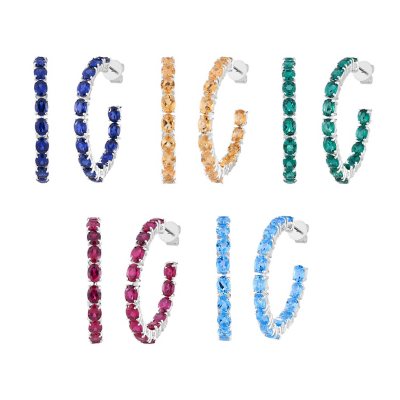 Click here for Oval Cut Gemstone Inside Out Hoop Earrings in Ster... prices