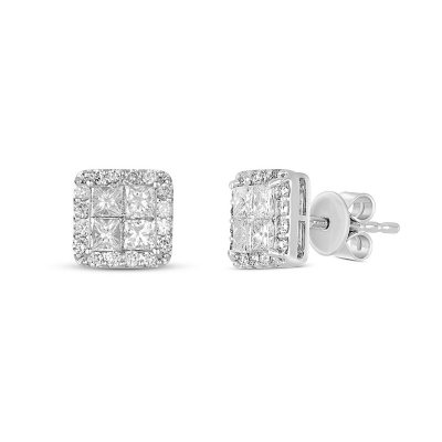 Click here for 1.00 C. T. TW Princess Cut Diamond Halo Stud Earri... prices