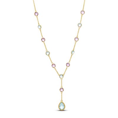Click here for Round & Pear Cut Multi-Gemstone Lariat Necklace in... prices