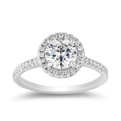 Click here for 1.35 C. T. T. W. Round Cut Halo Diamond Ring in 18... prices