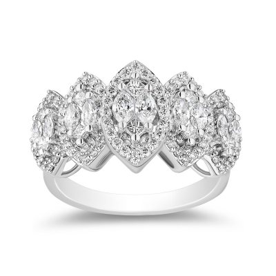 Click here for 1.0 C. T. TW Marquise Cut Halo Diamond Ring in 18K... prices