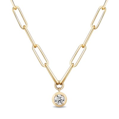 Click here for Round Cut Diamond Paperclip Necklace in 14K Gold-... prices