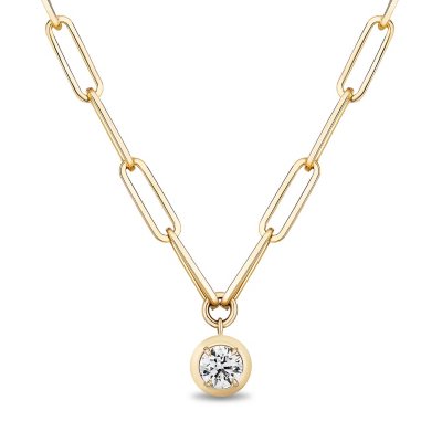 Click here for Round Cut Diamond Paperclip Necklace in 14K Gold-... prices