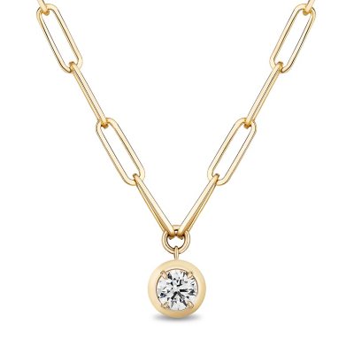 Click here for Round Cut Diamond Paperclip Necklace in 14K Gold-... prices