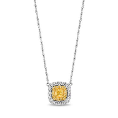 Click here for .58 CT. TW Cushion Cut Natural Yellow Halo Diamond... prices