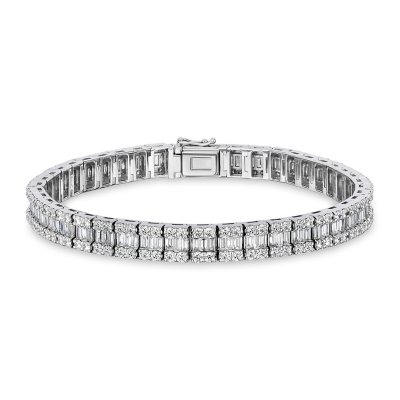 Click here for 6.90 CT. TW Round and Baguette Cut Diamond Bracele... prices