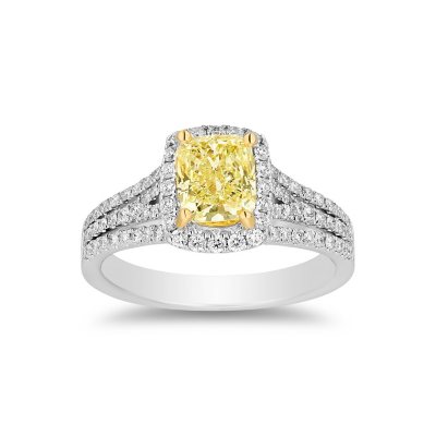 Click here for 1.60 CT. TW Cushion Cut Natural Yellow Halo Diamon... prices