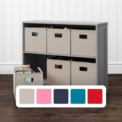 Click here for RiverRidge Horizontal Bookcase - Gray with 6 Red B... prices